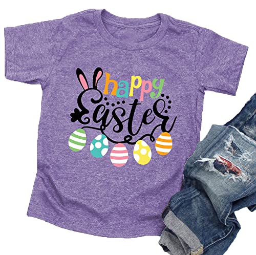 Happy Easter T Shirt Toddler Baby Girls Boys Bunny Rabbit Graphic T-Shirt Easter Egg Letter Print Tees Tops Purple