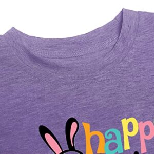 Happy Easter T Shirt Toddler Baby Girls Boys Bunny Rabbit Graphic T-Shirt Easter Egg Letter Print Tees Tops Purple