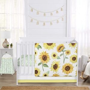 Sweet Jojo Designs Sunflower Girl Baby Playmat Tummy Time Infant Play Mat - Yellow Green and White Farmhouse Watercolor Flower