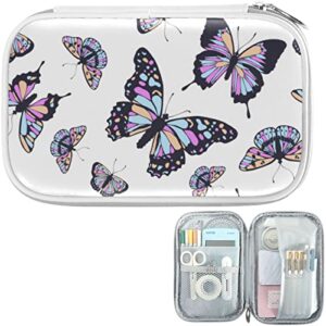 ZZKKO Butterflies White Pencil Bag Case Zipper Pencil Holder Organizer Stationary Pen Bag Cosmetic Makeup Bag Pouch Purse for School Office Supplies