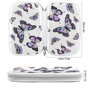 ZZKKO Butterflies White Pencil Bag Case Zipper Pencil Holder Organizer Stationary Pen Bag Cosmetic Makeup Bag Pouch Purse for School Office Supplies