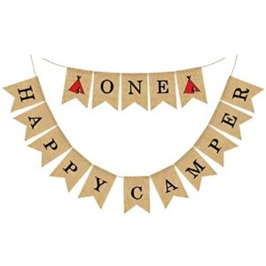 ONE Happy Camper Banner Creative Swallowtail Pull Flags Layout Decor Photo Props for Travel Party