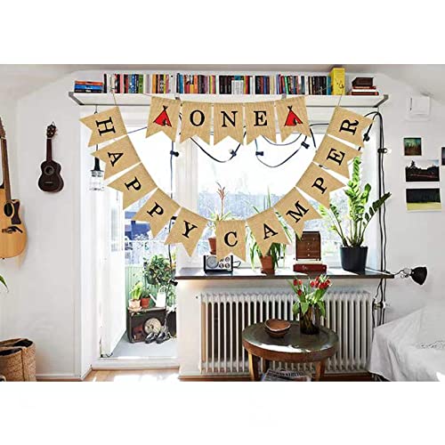 ONE Happy Camper Banner Creative Swallowtail Pull Flags Layout Decor Photo Props for Travel Party