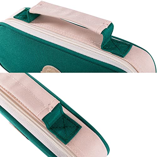 Big Capacity Pencil Pen Case Pencil Pouch Pencil Box, Portable Pen Carrying Case w. Handle Zipper, Cosmetic Makeup Bag Stationery Organizer for for Teen Boys Girls School Students Office Adult (Blackish Green)