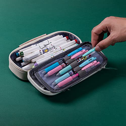 Big Capacity Pencil Pen Case Pencil Pouch Pencil Box, Portable Pen Carrying Case w. Handle Zipper, Cosmetic Makeup Bag Stationery Organizer for for Teen Boys Girls School Students Office Adult (Blackish Green)