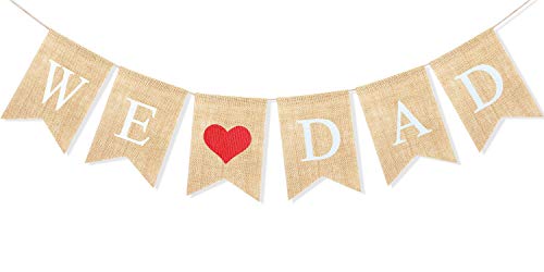 Uniwish We Love Dad Banner Burlap Bunting Rustic Papa Gift Happy Father’s Day Birthday Party Decorations for Men