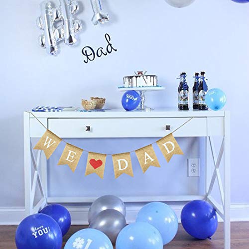 Uniwish We Love Dad Banner Burlap Bunting Rustic Papa Gift Happy Father’s Day Birthday Party Decorations for Men