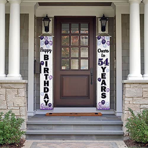 LASKYER Happy 54th Birthday Purple Door Banner - Cheers to 54 Years Old Birthday Front Door Porch Sign Backdrop,54th Birthday Party Decorations.