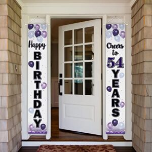 LASKYER Happy 54th Birthday Purple Door Banner - Cheers to 54 Years Old Birthday Front Door Porch Sign Backdrop,54th Birthday Party Decorations.