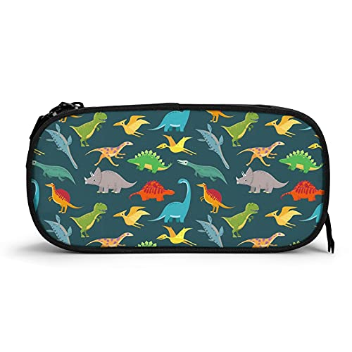 VIRTUALSHELF Dinosaur Pattern Big Capacity Pen Case with Zipper Large Storage Pencil Pouch for Girl Boy Business Office(Black), One Size