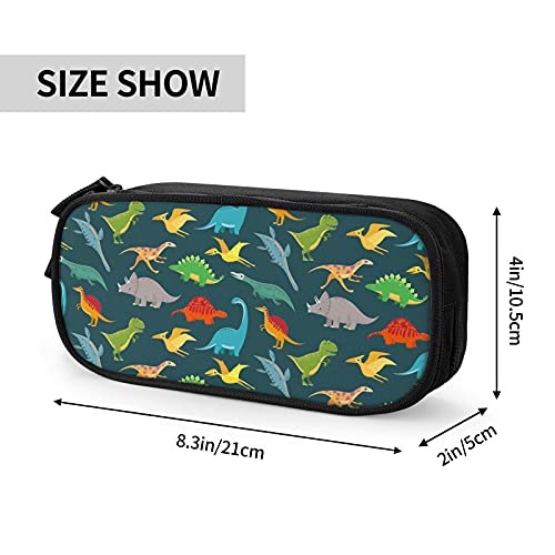 VIRTUALSHELF Dinosaur Pattern Big Capacity Pen Case with Zipper Large Storage Pencil Pouch for Girl Boy Business Office(Black), One Size