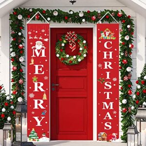 trooer christmas porch sign, merry christmas banner indoor outdoor christmas decorations new year wall hanging flag banners for holiday party supplies home welcome