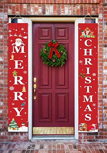 Trooer Christmas Porch Sign, Merry Christmas Banner Indoor Outdoor Christmas Decorations New Year Wall Hanging Flag Banners for Holiday Party Supplies Home Welcome