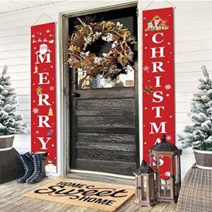 Trooer Christmas Porch Sign, Merry Christmas Banner Indoor Outdoor Christmas Decorations New Year Wall Hanging Flag Banners for Holiday Party Supplies Home Welcome