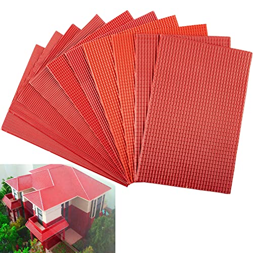 10 Pcs Miniature Roof Tiles Model Tiles for DIY Architecture Building Model Railway Fairy Garden Sand Table Scene Scenery (Red)