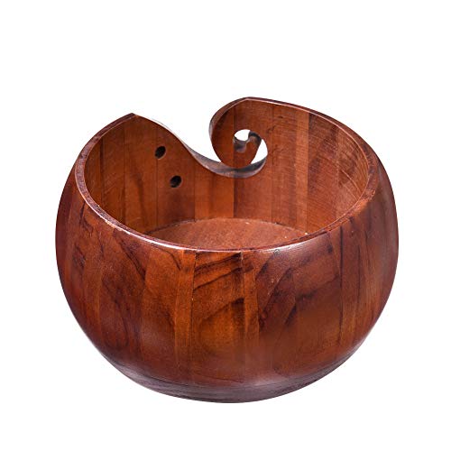 N&F Wooden Yarn Storage Bowl Handmade Wooden Yarn Bowl Organizer Box for Knitting Crocheting Crochet Accessories, 15cm