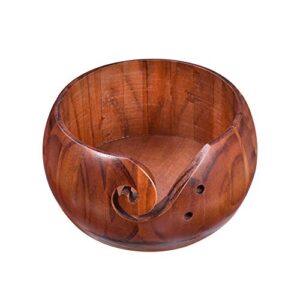 N&F Wooden Yarn Storage Bowl Handmade Wooden Yarn Bowl Organizer Box for Knitting Crocheting Crochet Accessories, 15cm