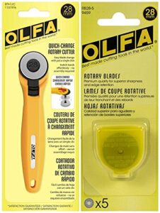 olfa rotary fabric cutter 28mm with 5 blade refill for quilting, sewing, and crafts