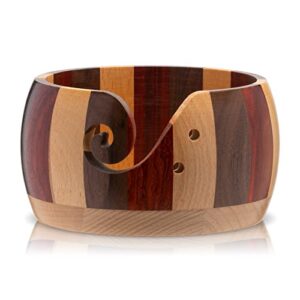 iskybob splicing wooden yarn bowl for knitting wood crocheting thread storage box sewing floss organizer with hole diy crafting supplies