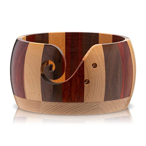 ISKYBOB Splicing Wooden Yarn Bowl for Knitting Wood Crocheting Thread Storage Box Sewing Floss Organizer with Hole DIY Crafting Supplies