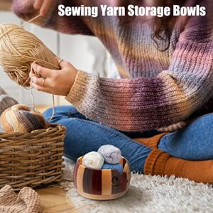 ISKYBOB Splicing Wooden Yarn Bowl for Knitting Wood Crocheting Thread Storage Box Sewing Floss Organizer with Hole DIY Crafting Supplies