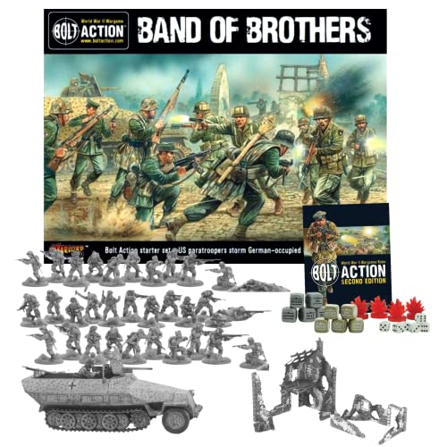 Wargames Delivered Bolt Action Miniatures - Band of Brothers Starter Set- English Language. Action Figures 28mm WWII Miniature Models and Tanks for Miniature Wargaming by Warlord Games