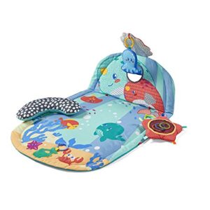 infantino 3 stage above & beyond tummy time mat – 3 play modes for gross motor development, 3 removable ocean themed toys, tummy-time bolster, giant 38″x20″ mat with kickstand for overhead play