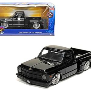 1969 Chevy C10 Stepside Lowrider Pickup Truck Black Street Low Series 1/24 Diecast Model Car by Jada 34302