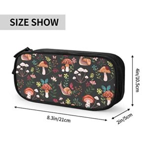 Gesey-R4T Mushroom Snails Butterfly Flower Pattern Pen Pencil Case Bag Big Capacity Multifunction Storage Pouch Organizer with Zipper Office University for Girls Boy Black One Size