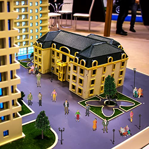 55 Pcs Model Trains Architectural Scale Painted Figures, Include 30 Miniature People 5 Street Lamps 11 Mixed Model Trees 5 Model Park Street Seat 4 Fake Grass for Miniature Scene (1:50)