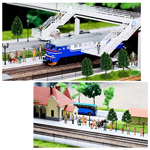 55 Pcs Model Trains Architectural Scale Painted Figures, Include 30 Miniature People 5 Street Lamps 11 Mixed Model Trees 5 Model Park Street Seat 4 Fake Grass for Miniature Scene (1:50)