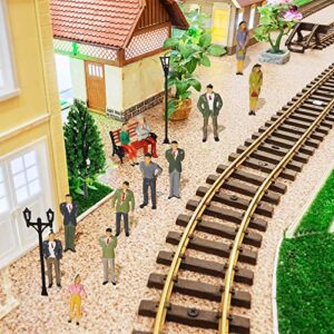 55 Pcs Model Trains Architectural Scale Painted Figures, Include 30 Miniature People 5 Street Lamps 11 Mixed Model Trees 5 Model Park Street Seat 4 Fake Grass for Miniature Scene (1:50)