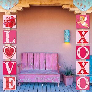 10Pack Valentine's Day Party Banners Valentine's Day Welcome Paper Door Sign Porch Sign Love XOXO Cutouts for Valentine's day Party Decorations Supplies