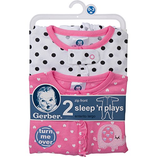 Gerber Baby Girls' 2 Pack Zip Front Sleep 'n Play,Elephants/Flowers,6-9 Months