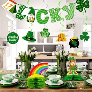 Zonon 19 Pieces St. Patrick's Day Banner St. Patrick's Day Honeycomb Centerpiece St. Patrick' Day Hanging Decorations Shamrock Cutouts Cards St. Patrick's Day Baby Shower Decorations Procession