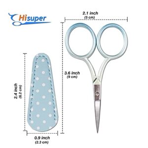 Hisuper Crafting Sewing Scissors Embroidery Scissors Small 3.6 Inch Serrated Blade Scissors with Leather Sheaths Threading Tool Scissors for Needlework Crochet Threading Tool