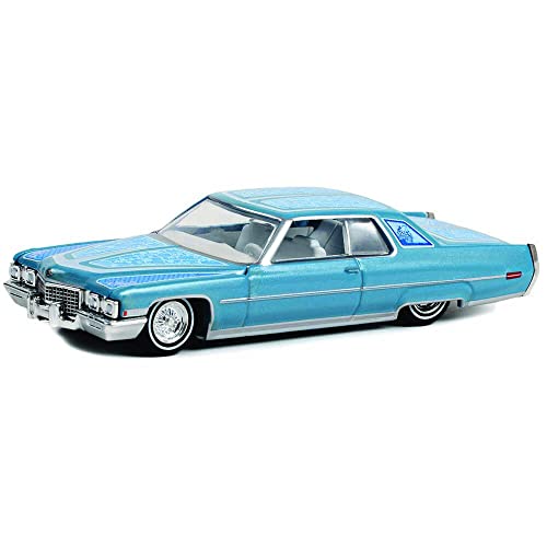 Greenlight 63030-E California Lowriders Series 2 - 1972 Caddy Coupe deVille - Custom Light Blue - White 1:64 Scale Diecast