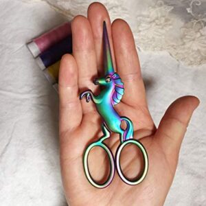 HITOPTY Unicorn Embroidery Scissors, Stainless Steel 4.5inch Cute Snips for Needlework, Cross-stitch, Embroidery, Sewing, Quilting and Needlepoint (Rainbow)