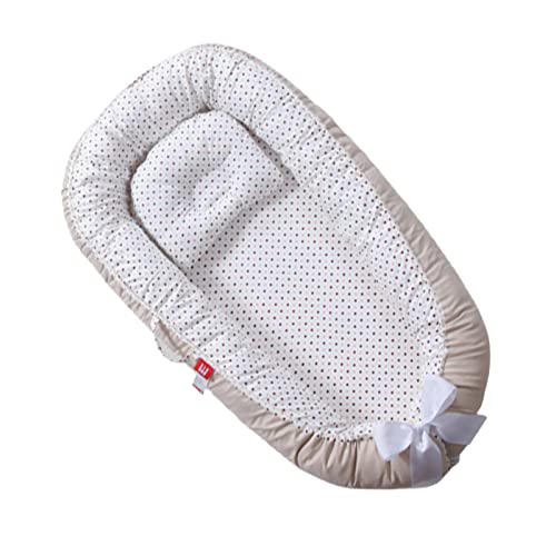 Vohunt Baby Lounger for Newborn,100% Cotton Co-Sleeper for Baby in Bed with Handles,Soft Newborn Lounger Adjustable Size & Strong Zipper Lengthen Space to 3 Tears Old(Polka Dot Curry)