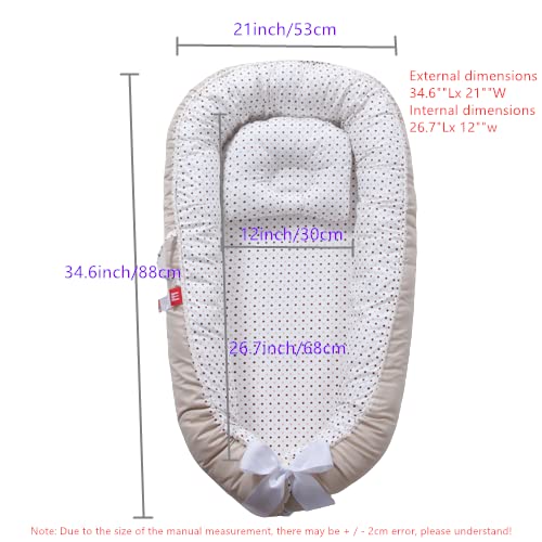 Vohunt Baby Lounger for Newborn,100% Cotton Co-Sleeper for Baby in Bed with Handles,Soft Newborn Lounger Adjustable Size & Strong Zipper Lengthen Space to 3 Tears Old(Polka Dot Curry)