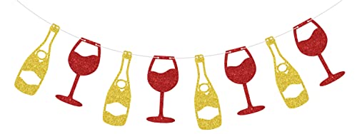 Wine Banner Gold Red Glitter, Wine Time Banner, Wine Tasting Party Decorations, Whisky Birthday Banner, Wine Tasting Party Supplies, Wine Bachelorette Party Decorations