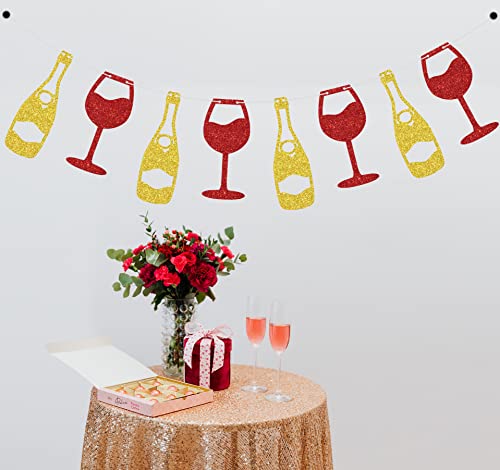 Wine Banner Gold Red Glitter, Wine Time Banner, Wine Tasting Party Decorations, Whisky Birthday Banner, Wine Tasting Party Supplies, Wine Bachelorette Party Decorations