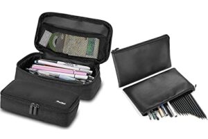 procase black portable pencil bag pen case bundle with [2 pack] black soft pu leather pencil bag pen case