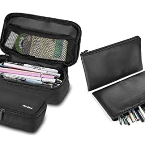 ProCase Black Portable Pencil Bag Pen Case Bundle with [2 Pack] Black Soft PU Leather Pencil Bag Pen Case