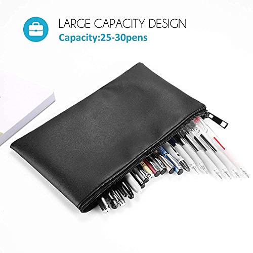 ProCase Black Portable Pencil Bag Pen Case Bundle with [2 Pack] Black Soft PU Leather Pencil Bag Pen Case