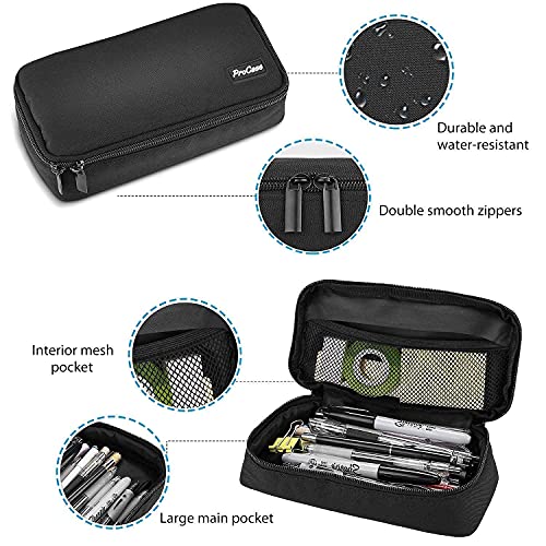 ProCase Black Portable Pencil Bag Pen Case Bundle with [2 Pack] Black Soft PU Leather Pencil Bag Pen Case