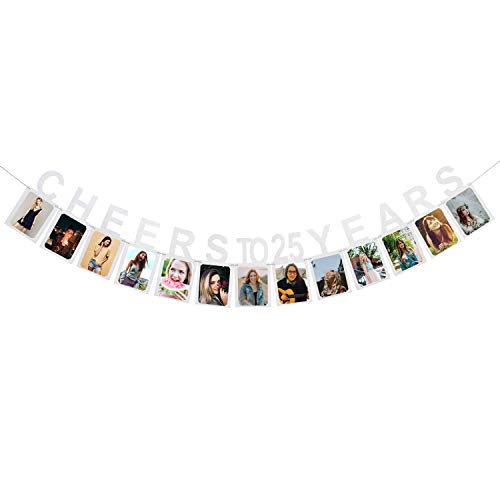 Cheers To 25 Years Photo Banner - Happy 25 Years Old Birthday 25th Anniversary Party Decoration Sign Silver