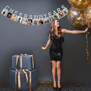 Cheers To 25 Years Photo Banner - Happy 25 Years Old Birthday 25th Anniversary Party Decoration Sign Silver