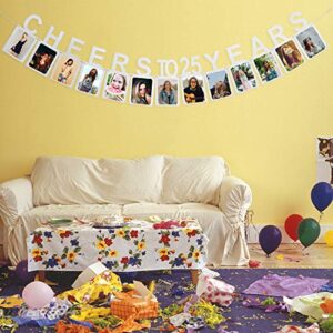 Cheers To 25 Years Photo Banner - Happy 25 Years Old Birthday 25th Anniversary Party Decoration Sign Silver