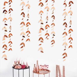 52 ft rose gold party decorations leaf garland kit paper hanging gold leaves streamer banner for rose gold birthday baby shower wedding engagement bridal shower showcase garden party decor (4 packs)